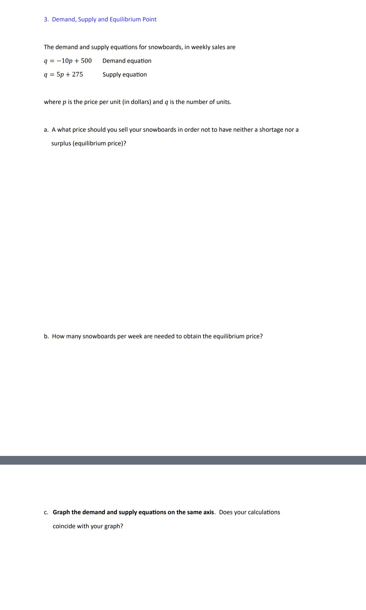 Solved Demand, Supply and Equilibrium PointThe demand and | Chegg.com