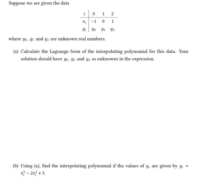 Solved Suppose we are given the data where y0,y1 and y2 are | Chegg.com