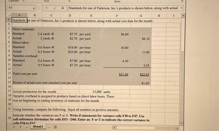 Solved Patterson, Inc, has provided details of its actual | Chegg.com