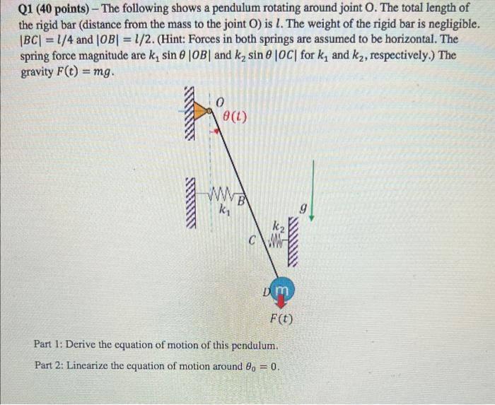 Solved Q1 ( 40 points) - The following shows a pendulum | Chegg.com
