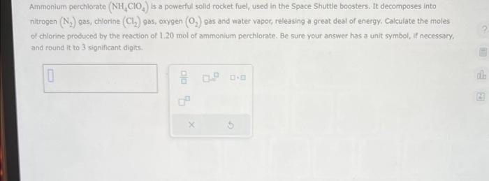 Solved Ammonium perchlorate (NH4ClO4) is a powerful solid | Chegg.com