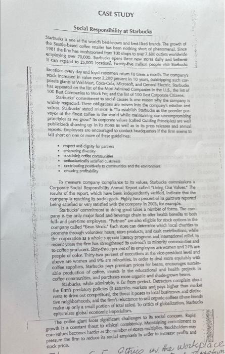 Solved CASE STUDY Social Responsibility at Starbucks | Chegg.com