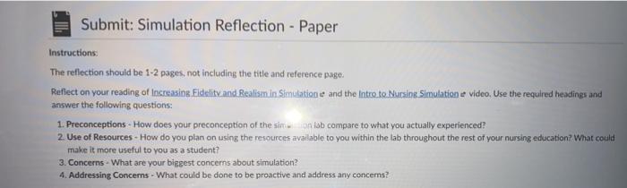 Submit: Simulation Reflection - Paper Instructions | Chegg.com