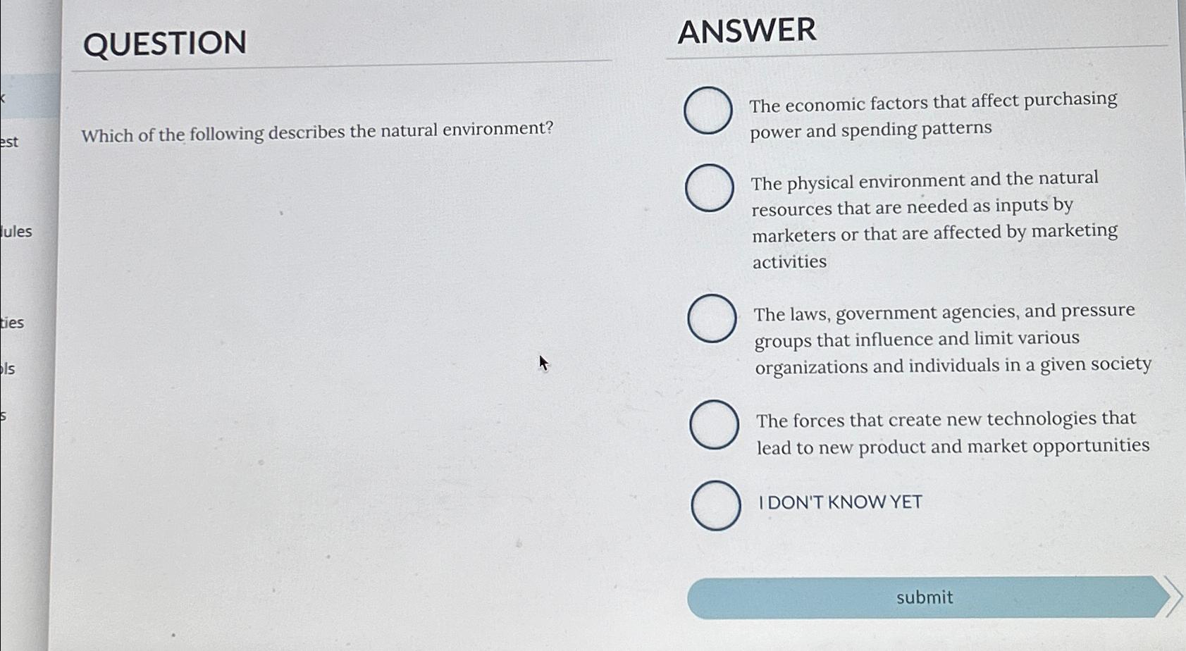 Solved QUESTIONANSWERWhich of the following describes the | Chegg.com
