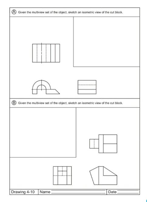 Solved Given the multiview set of the object, sketch an | Chegg.com