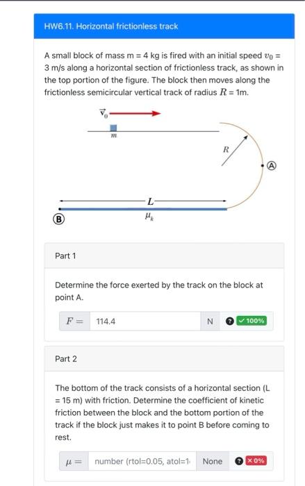 Solved A small block of mass m=4 kg is fired with an initial | Chegg.com