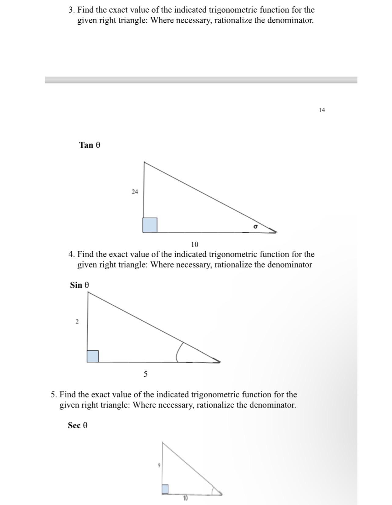 Solved Find The Exact Value Of The Indicated Trigonometric