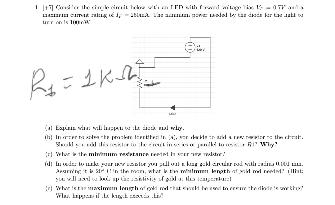 Solved +7 ﻿Consider the simple circuit below with an LED | Chegg.com