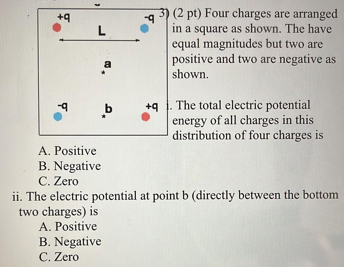 Solved (2 pt) Four charges are arranged in a square as | Chegg.com