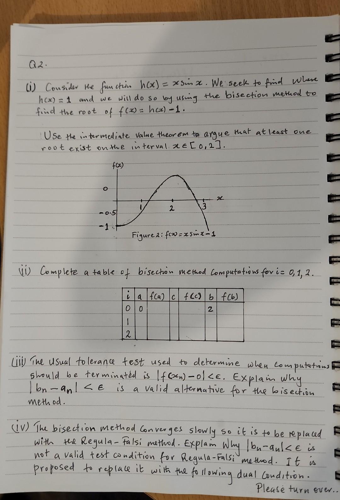Solved (i) Consider the function h(x)=xsinx. We seek to find | Chegg.com