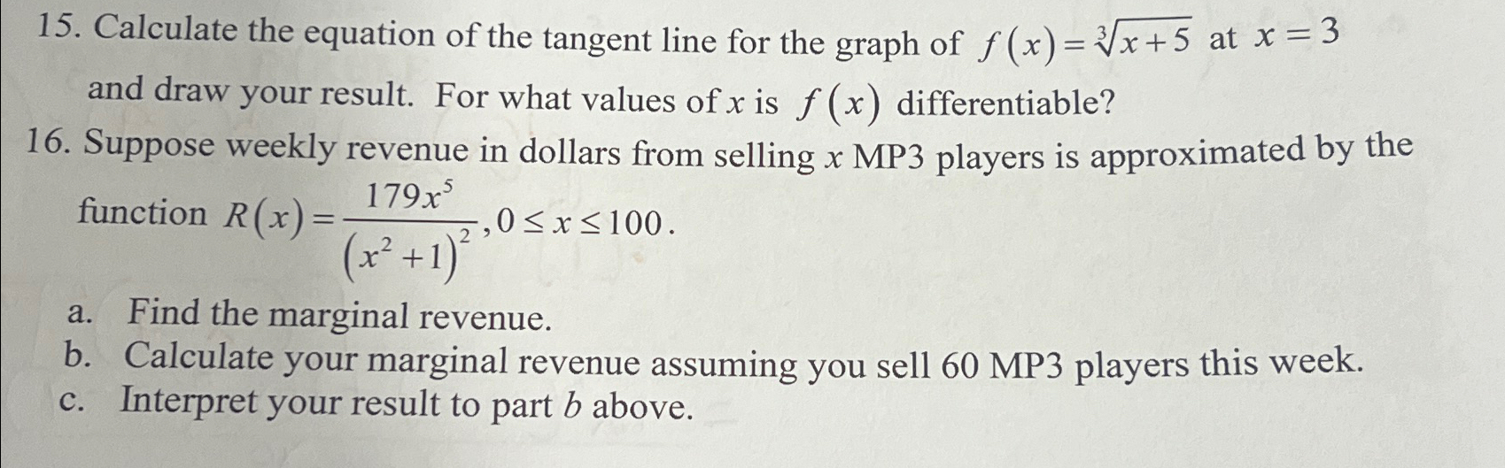 Solved Calculate the equation of the tangent line for the | Chegg.com
