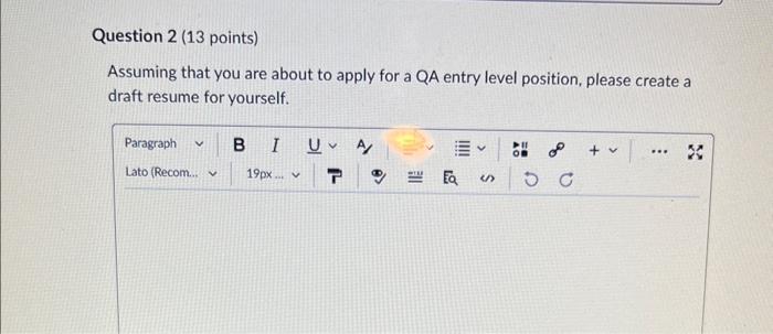 Solved assuming that you are about to apply for a QA ENTRY | Chegg.com