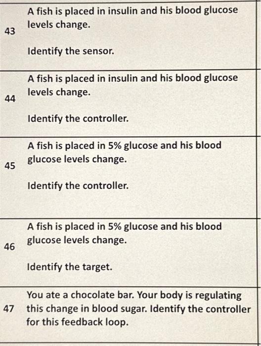 Solved A fish is placed in insulin and his blood glucose 43 | Chegg.com