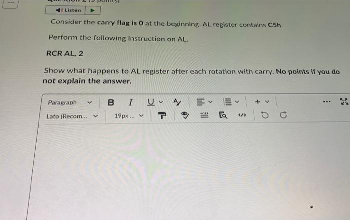 Solved Consider the carry flag is 0 at the beginning. AL | Chegg.com