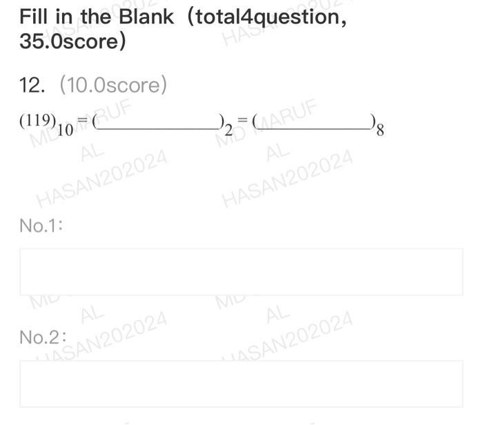 Solved Fill in the Blank (total4question, 35.0score) 12. | Chegg.com