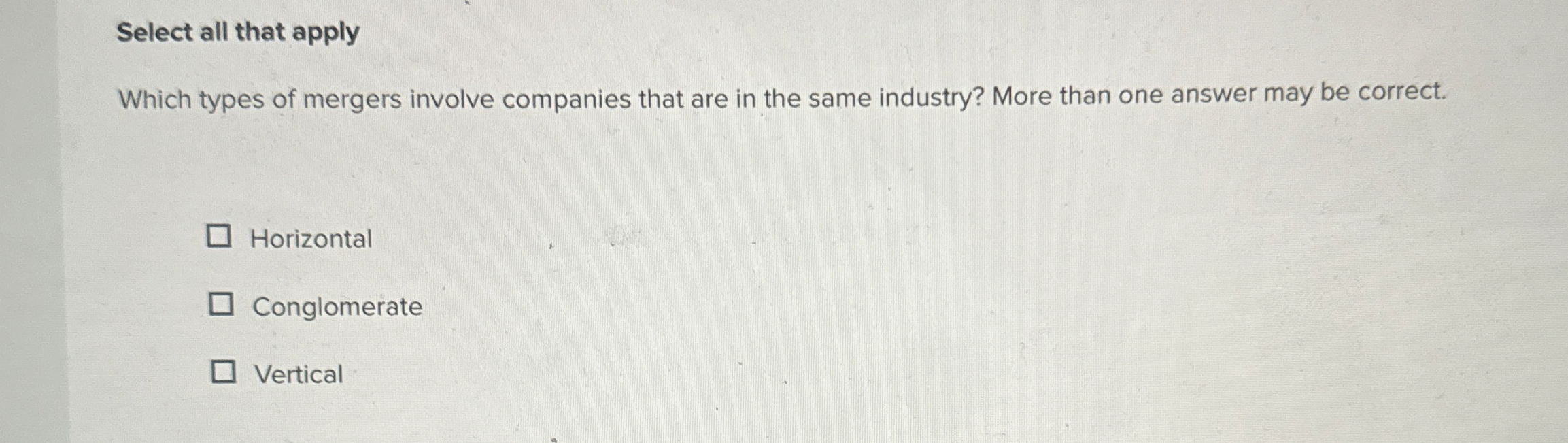 Solved Select all that applyWhich types of mergers involve | Chegg.com