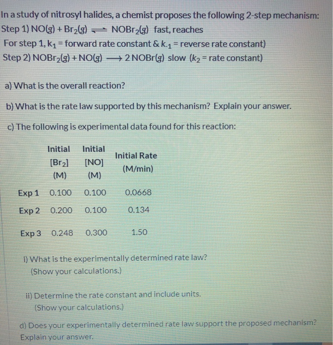 Solved In a study of nitrosyl halides, a chemist proposes | Chegg.com