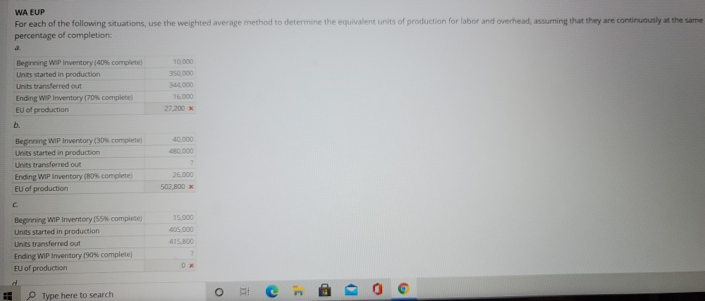 Solved WA EUP For each of the following situations, use the | Chegg.com