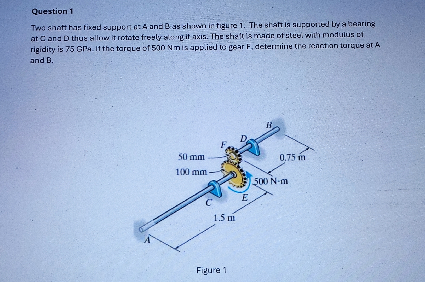 Solved Question 1Two shaft has fixed support at A and B ﻿as | Chegg.com
