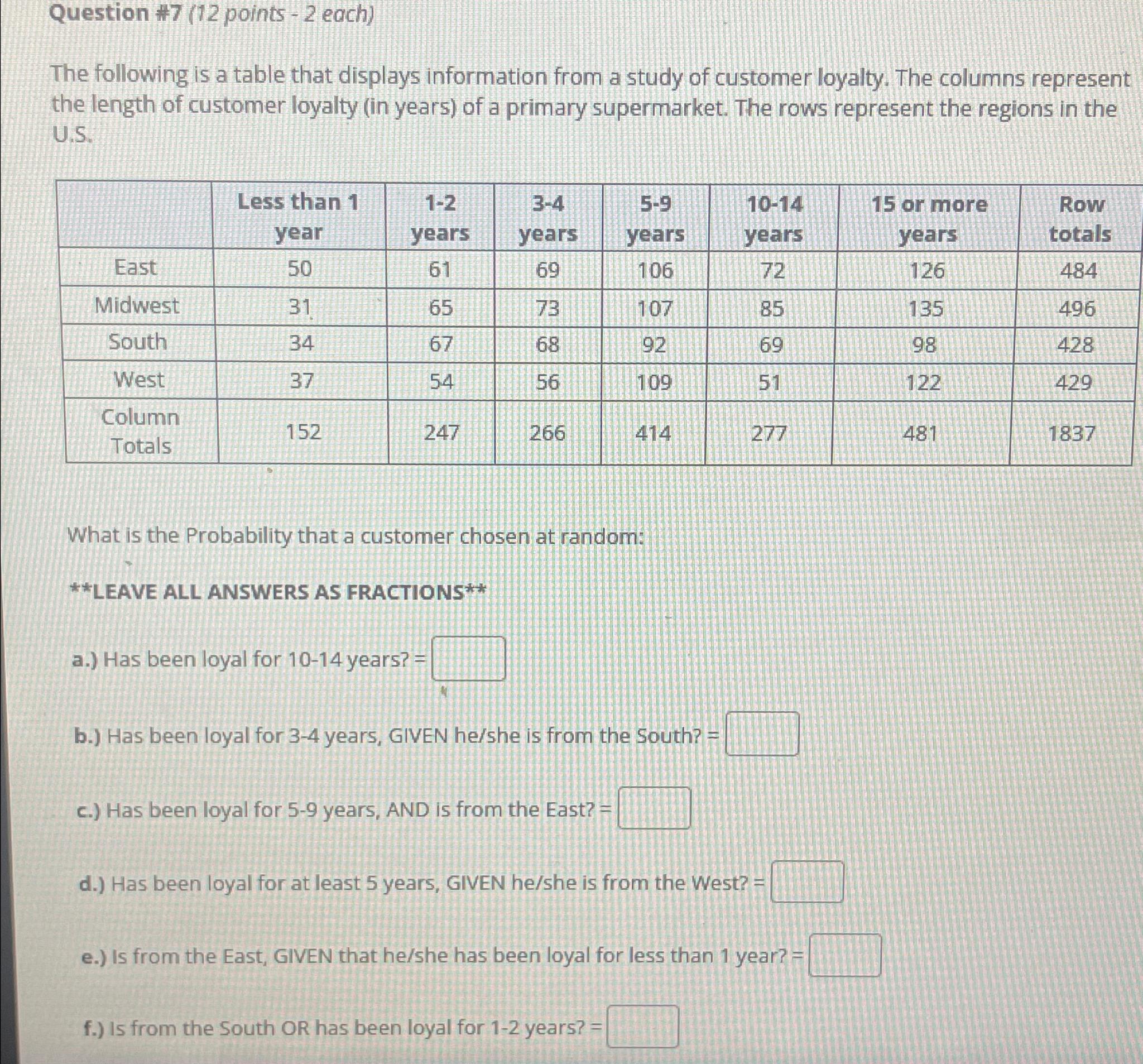 Solved Question #7 (12 ﻿points - 2 ﻿each)The following is a | Chegg.com