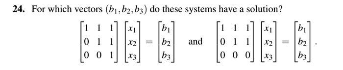 Solved 24. For which vectors (b1,b2, b3) do these systems | Chegg.com
