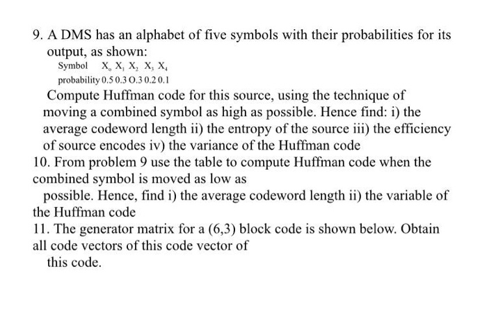 Solved 9. A DMS has an alphabet of five symbols with their | Chegg.com