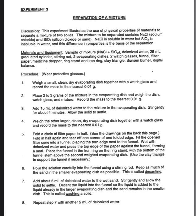 Solved EXPERIMENT 3 SEPARATION OF A MIXTURE Discussion: This | Chegg.com