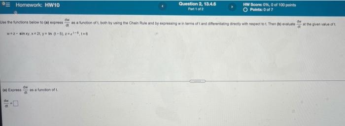 Solved dw Use the functions below to () express dt Homework | Chegg.com