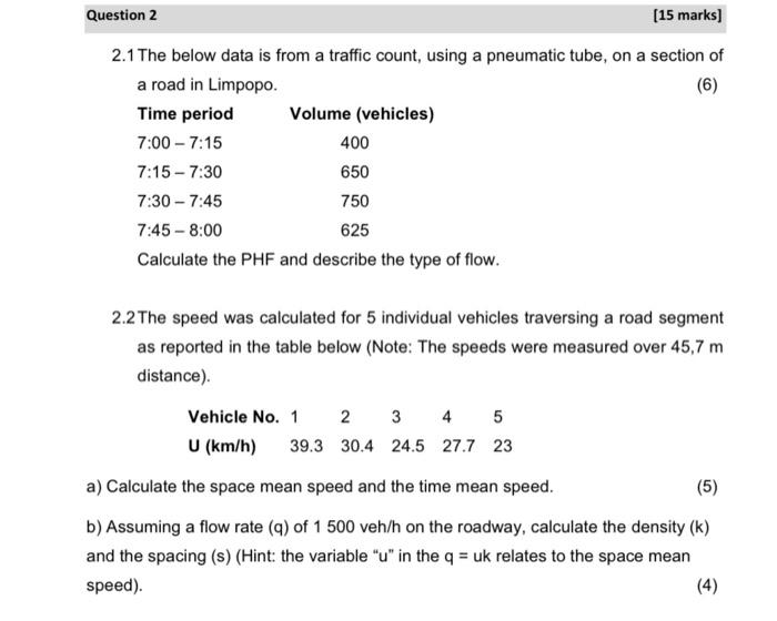 Solved 2.1 The below data is from a traffic count, using a | Chegg.com
