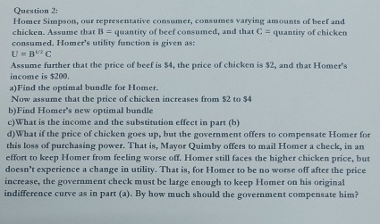 Solved Question 2:Homer Simpson, our representative | Chegg.com