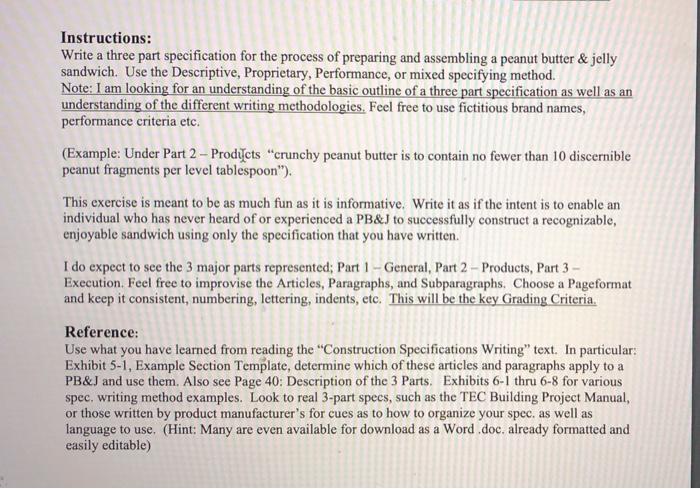 Solved Example of a 3 part specification for the process of | Chegg.com