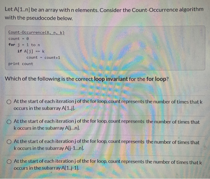 Solved Let A[1..n] be an array with n elements. Consider the | Chegg.com