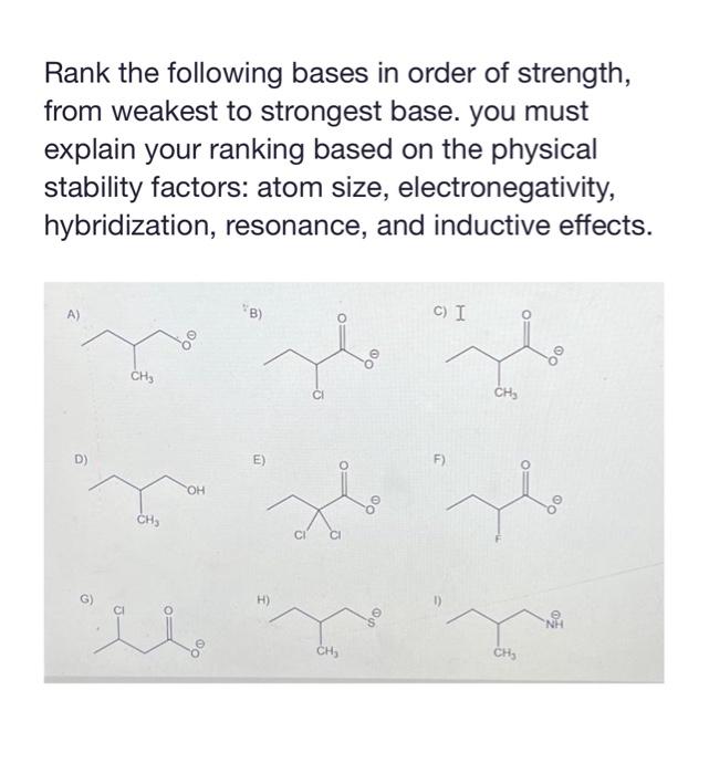 Solved Rank the following bases in order of strength, from | Chegg.com
