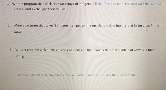 Solved 1. Write a program that declares two arrays of | Chegg.com