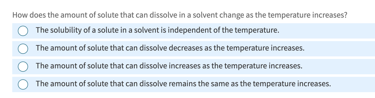 Solved How does the amount of solute that can dissolve in a | Chegg.com