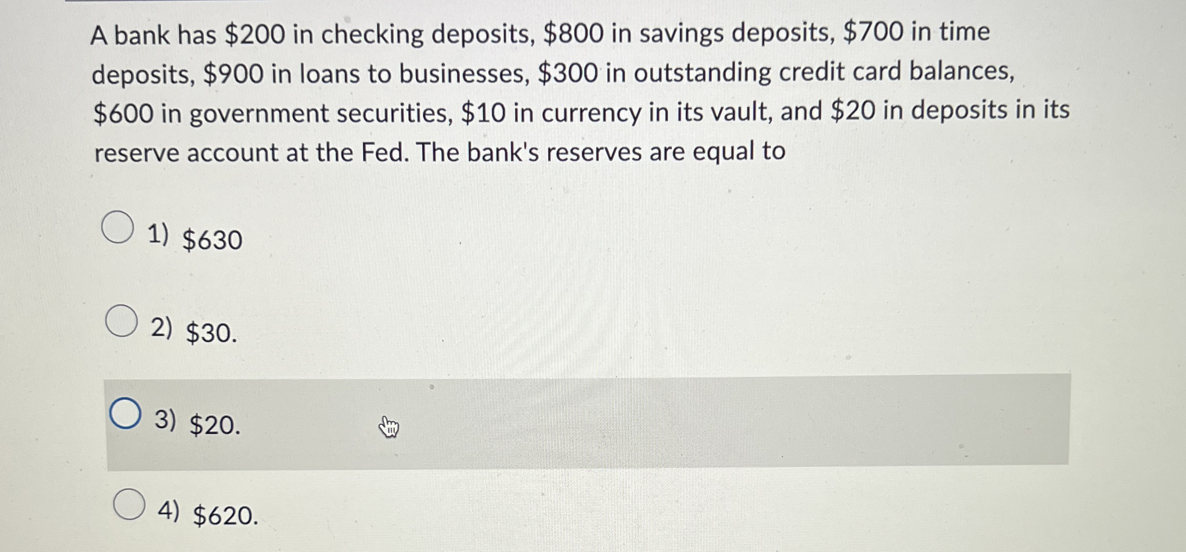 Solved A bank has $200 ﻿in checking deposits, $800 ﻿in | Chegg.com