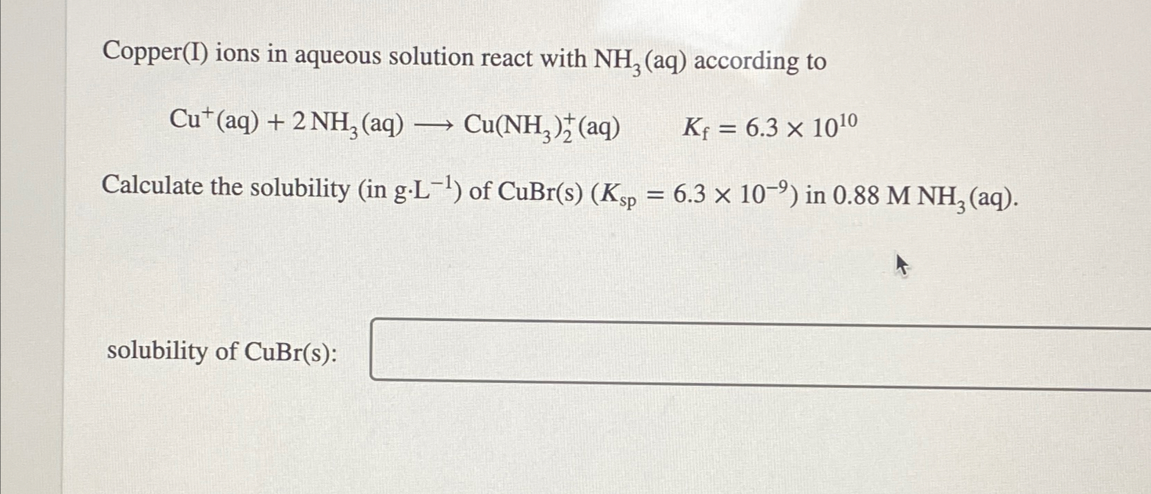 Solved Copper(I) ﻿ions in aqueous solution react with | Chegg.com