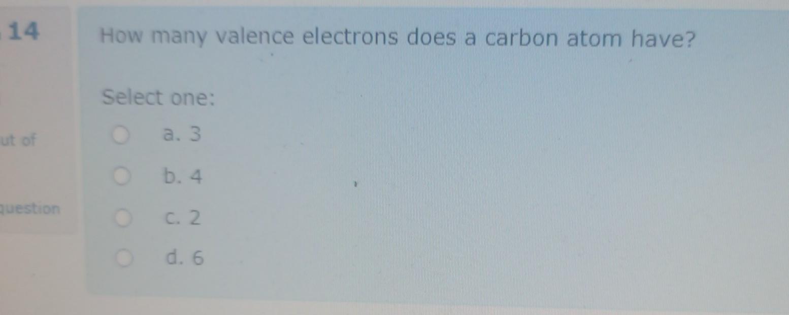 Solved 14 How many valence electrons does a carbon atom | Chegg.com