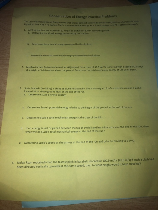 Solved Conservation of Energy Practice Problems The Law of | Chegg.com