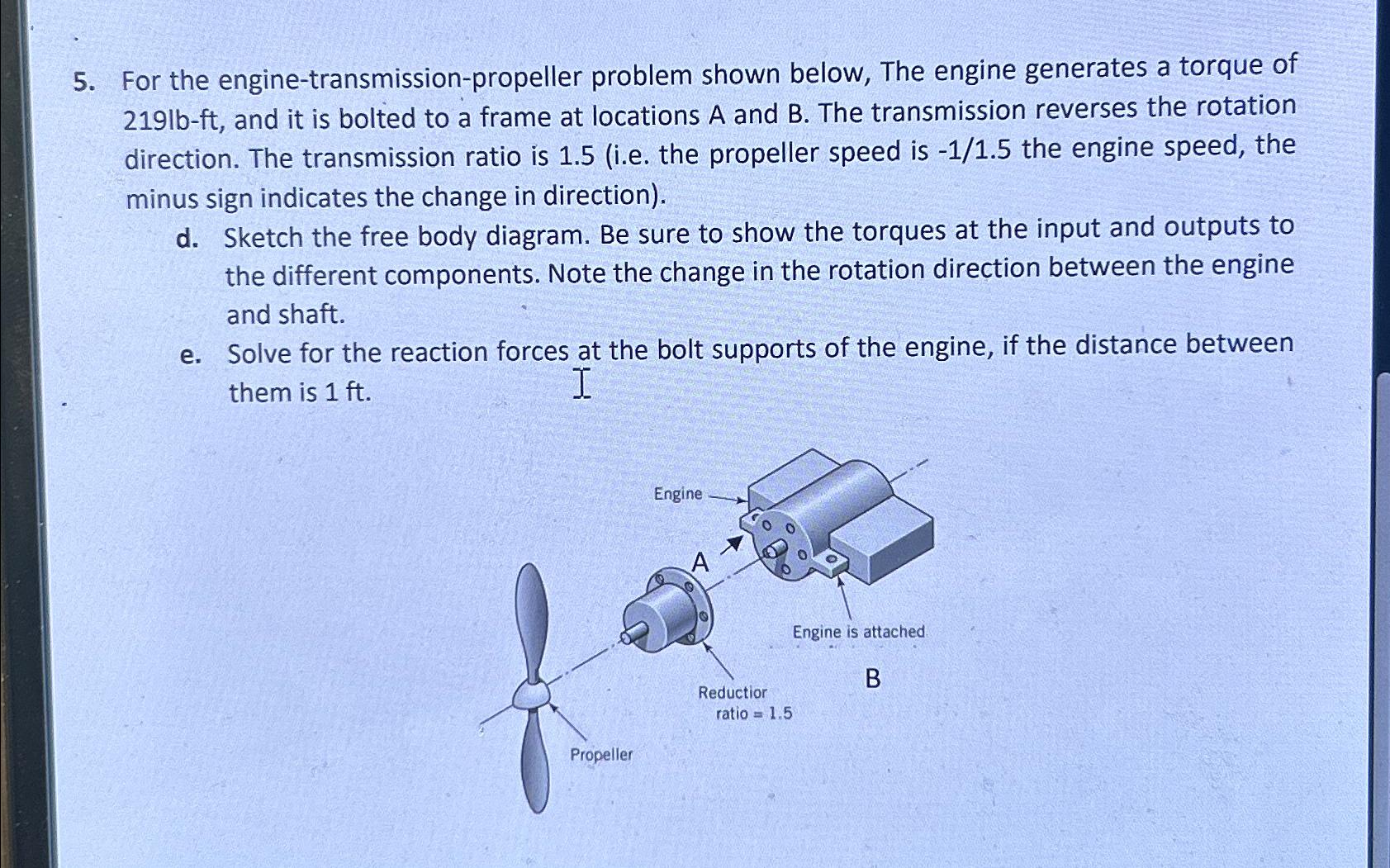 Solved For the engine-transmission-propeller problem shown | Chegg.com