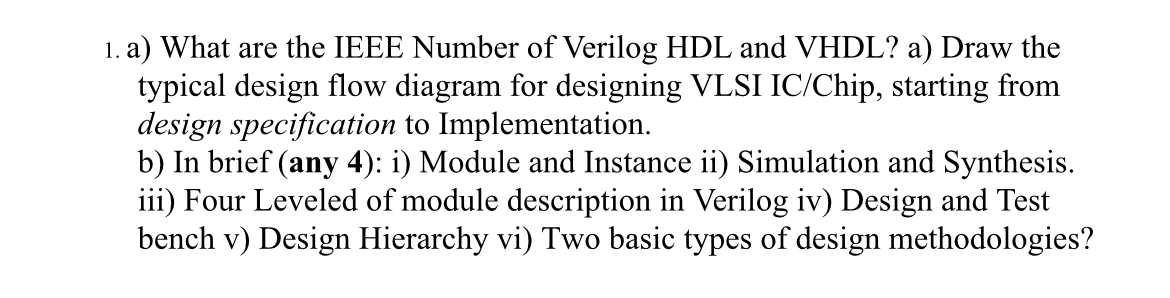 Solved A ﻿what Are The Ieee Number Of Verilog Hdl And Vhdl