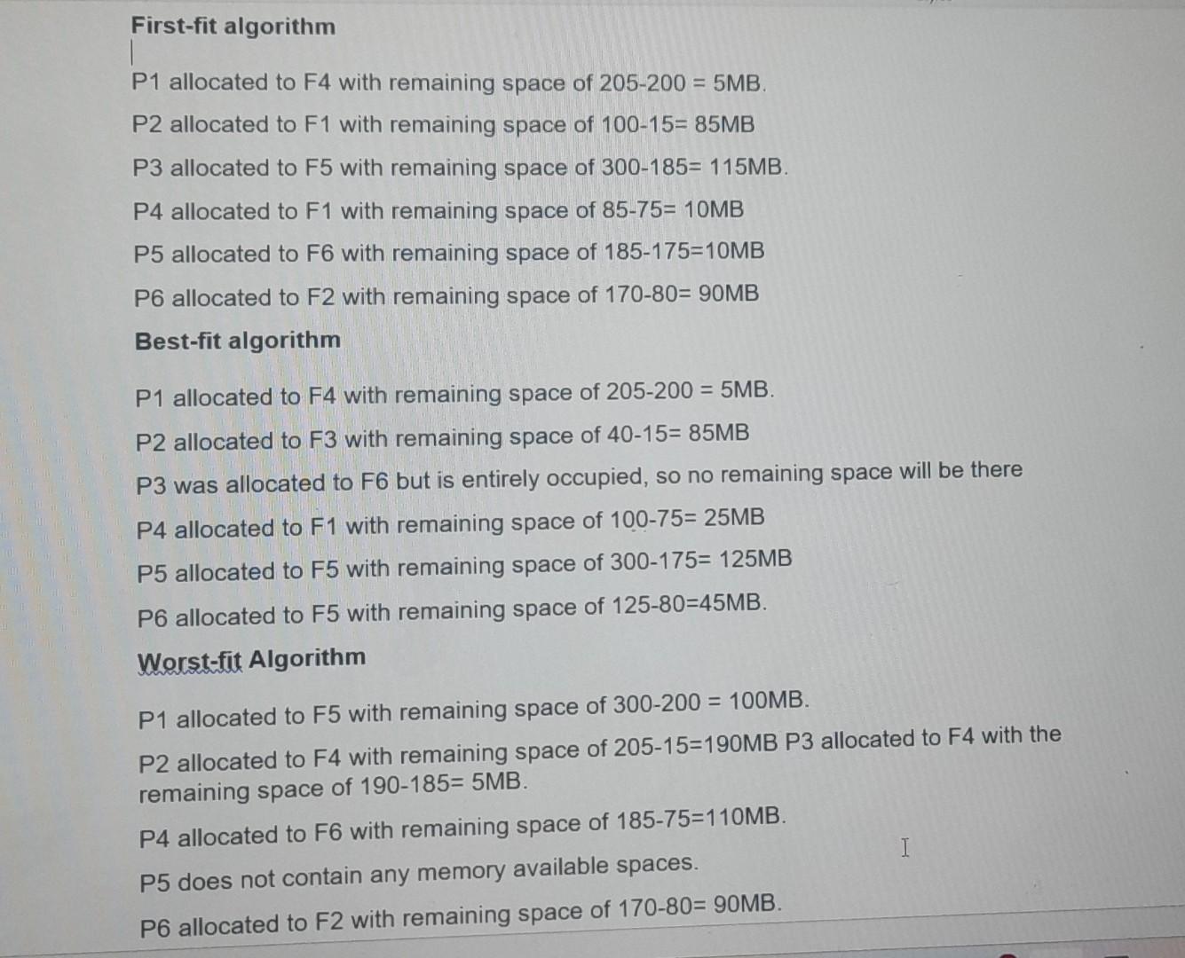 Solved P1 allocated to F4 with remaining space of | Chegg.com