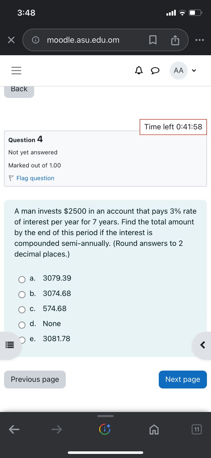 Solved 3:48(i) ﻿moodle.asu.edu.omTime left 0:41:58Question | Chegg.com
