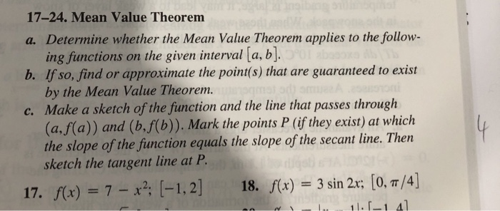 Solved 17-24. Mean Value Theorem a. Determine whether the | Chegg.com