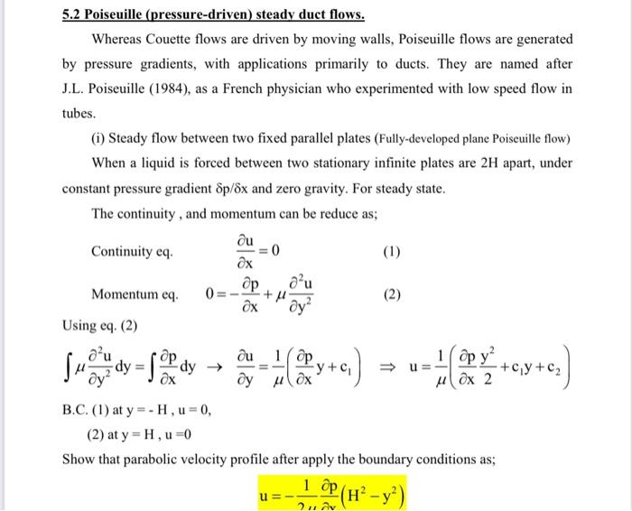 Solved H.W Consider steady flow between two parallel | Chegg.com