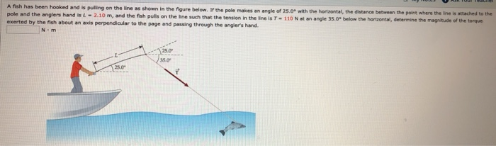 Solved A fish has been hooked and is pulling on the line as | Chegg.com