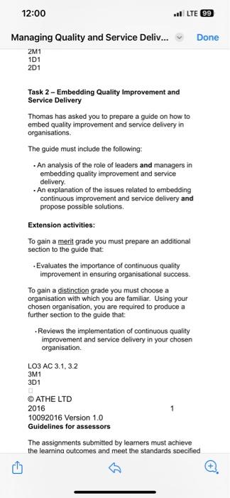 Solved Managing Quality and Service Deliv... 2M1 1D1 201 | Chegg.com