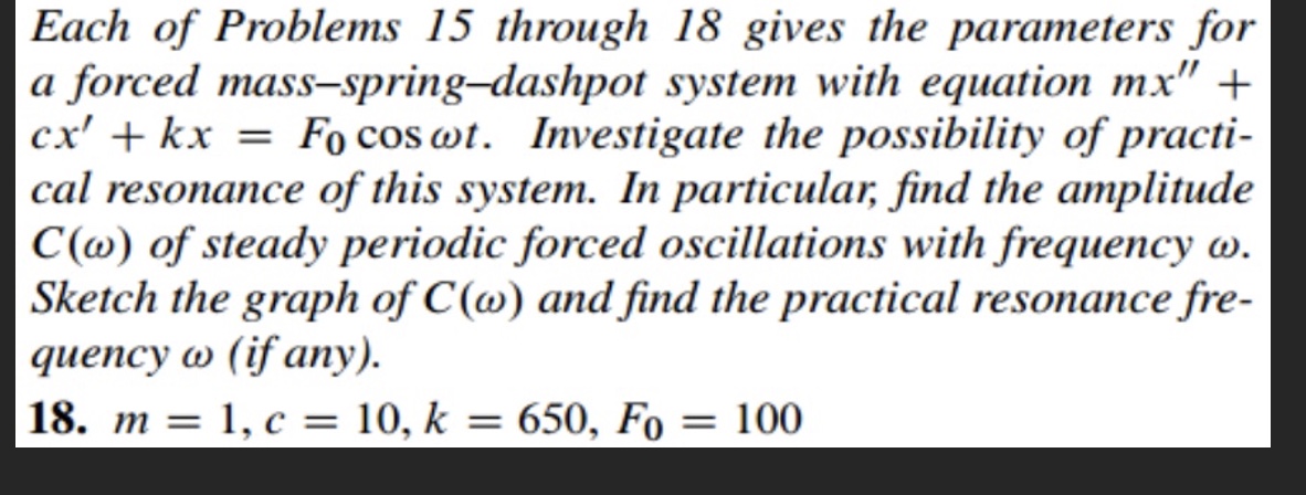 Solved Each of Problems 15 ﻿through 18 ﻿gives the parameters | Chegg.com