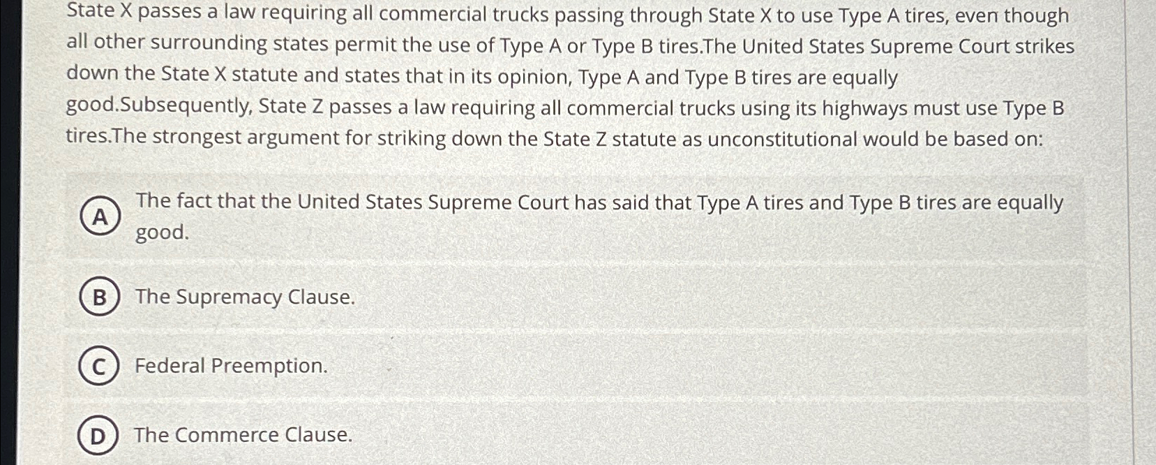 Solved State x ﻿passes a law requiring all commercial trucks | Chegg.com