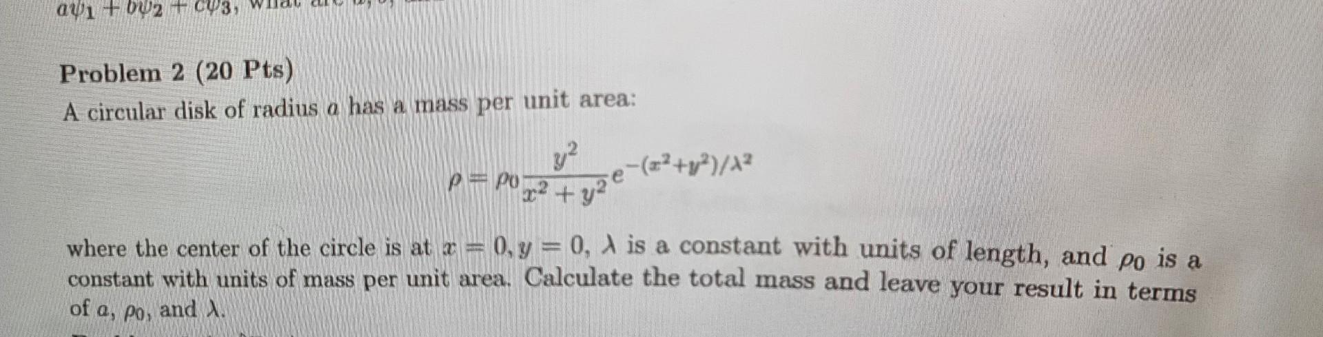Solved Problem 2 (20 Pts) A circular disk of radius a has a | Chegg.com